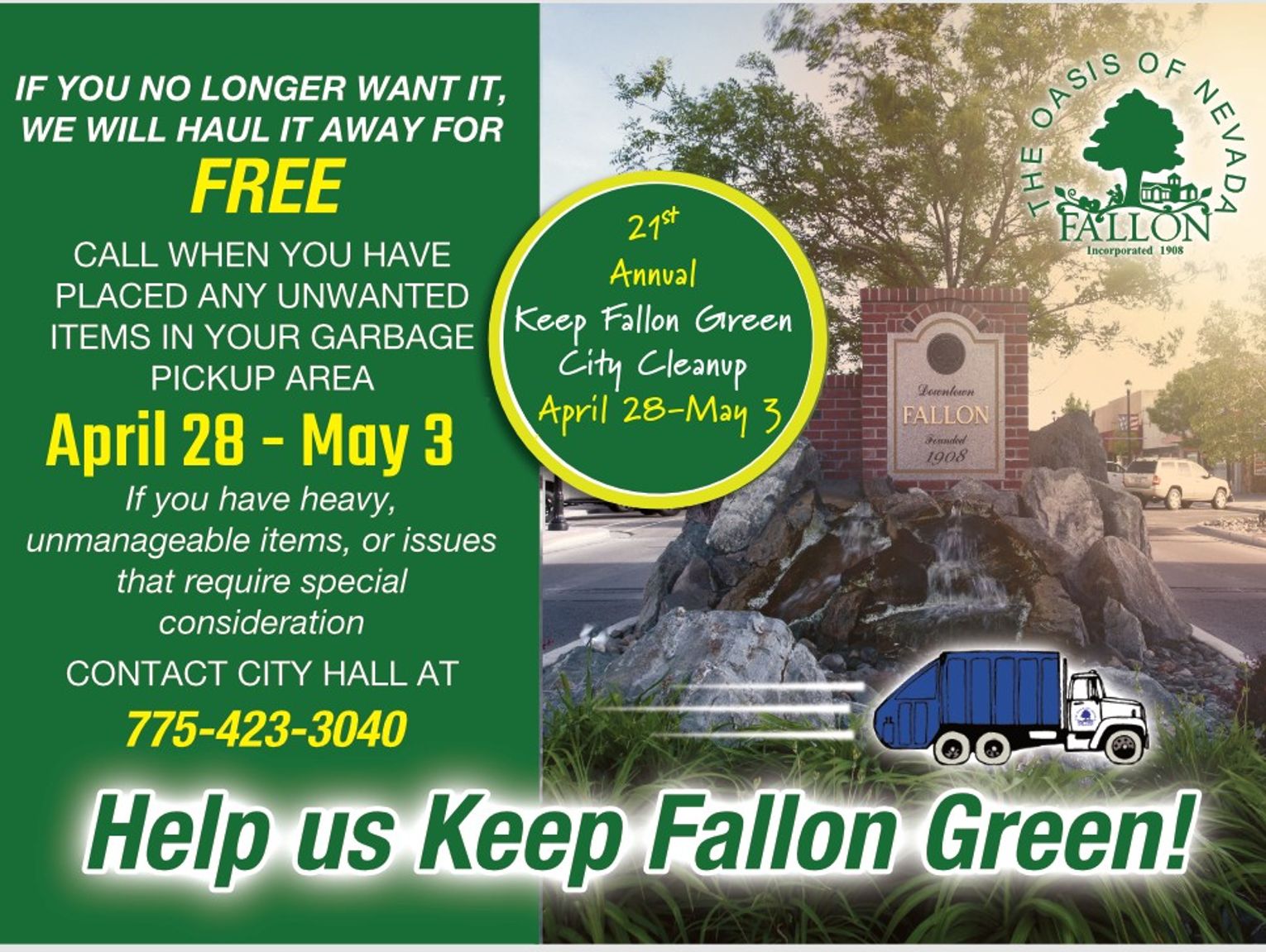 City of Fallon Spring Cleanup – Let's Keep Our Oasis Green
