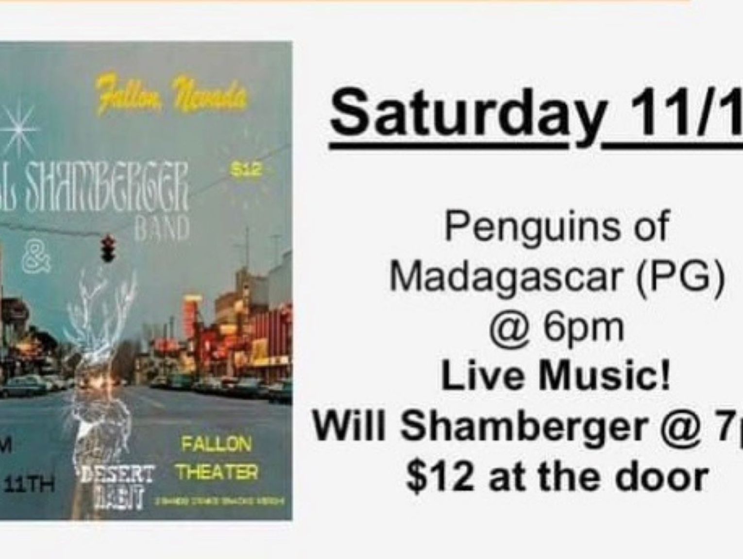 Movies & More: November 11 Will Shamberger Band, along with High Desert ...