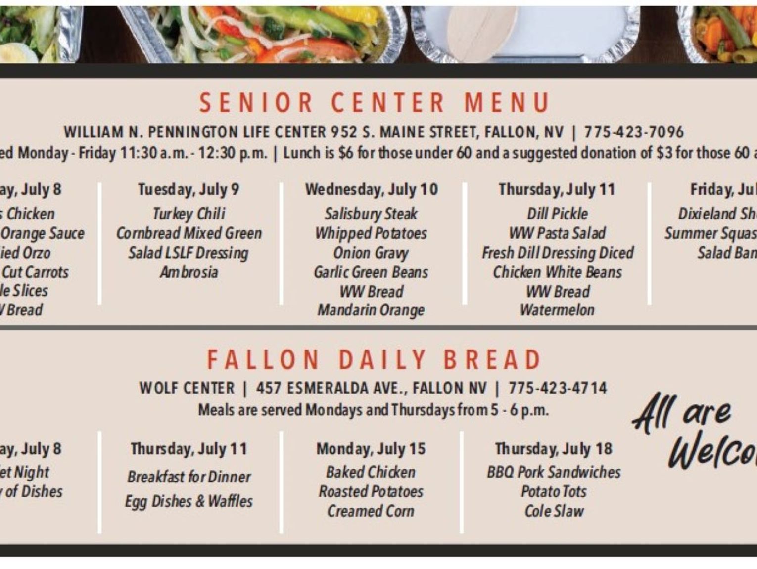 Senior Center Menu, Daily Bread Menu July 8-12